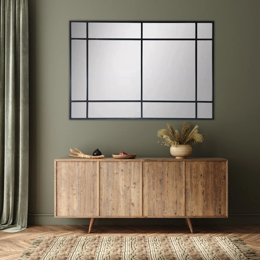 12 Pane Large Black Rectangle Mirror – HAMPTONS STYLE INTERIORS PERTH