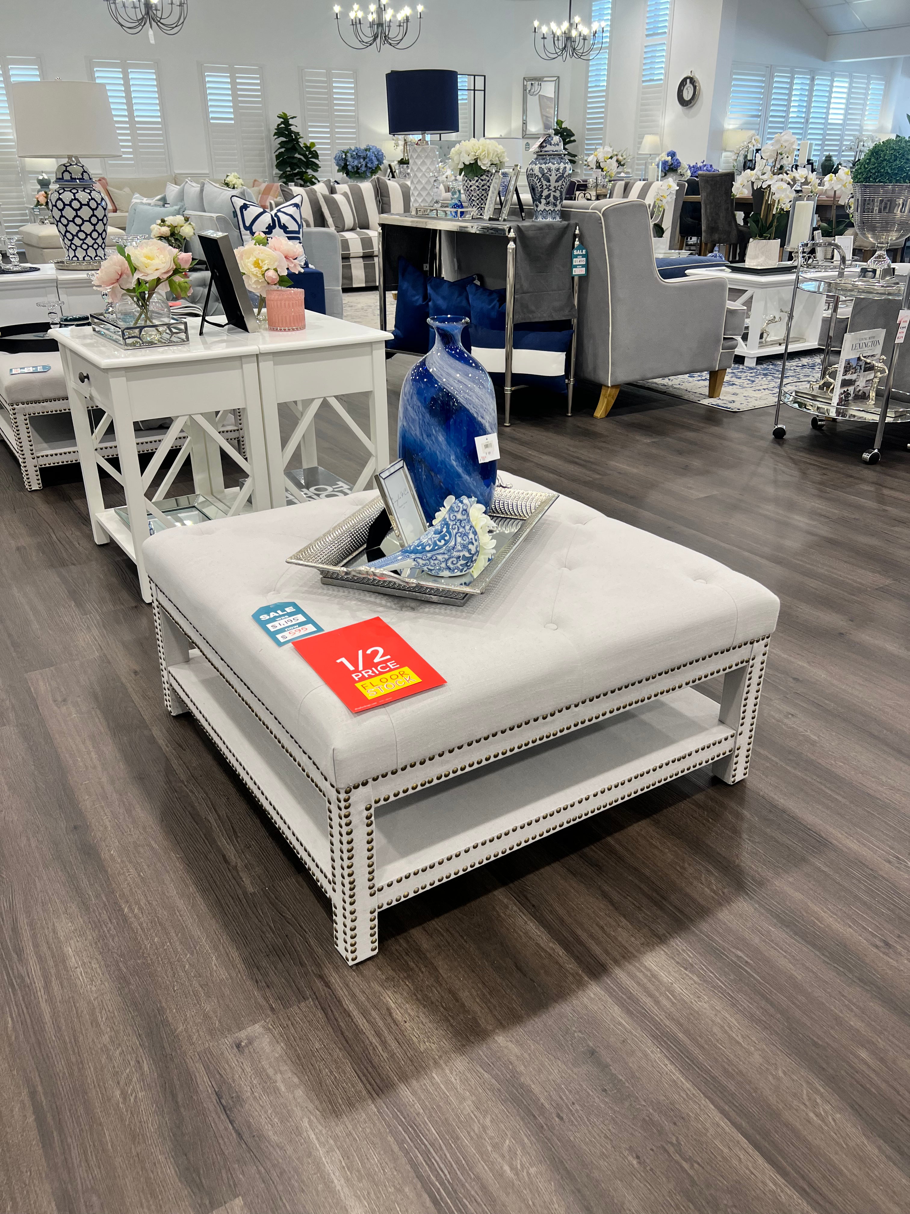 Serena Tufted Square Ottoman - Cool Grey FLOORSTOCK – HAMPTONS STYLE ...